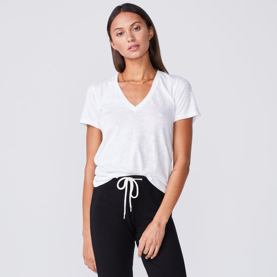 Textured Tri Blend Fitted V Neck Tee - White Color – MONROW